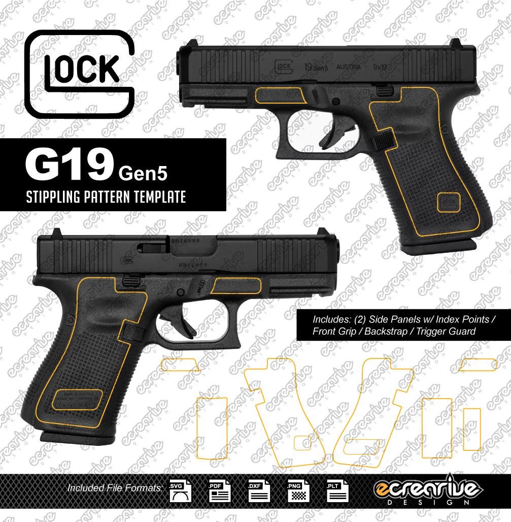 Glock 19 Gen5 Vector Outline Laser Stippling Template SVG PLT - Etsy