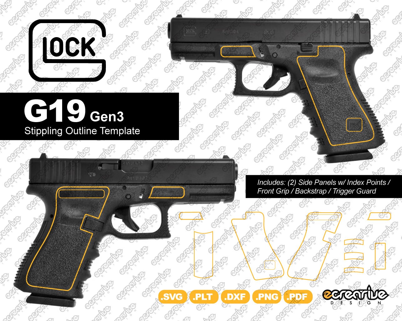 Glock 19 Gen3 Vector Outline Laser Stippling Template SVG PLT - Etsy