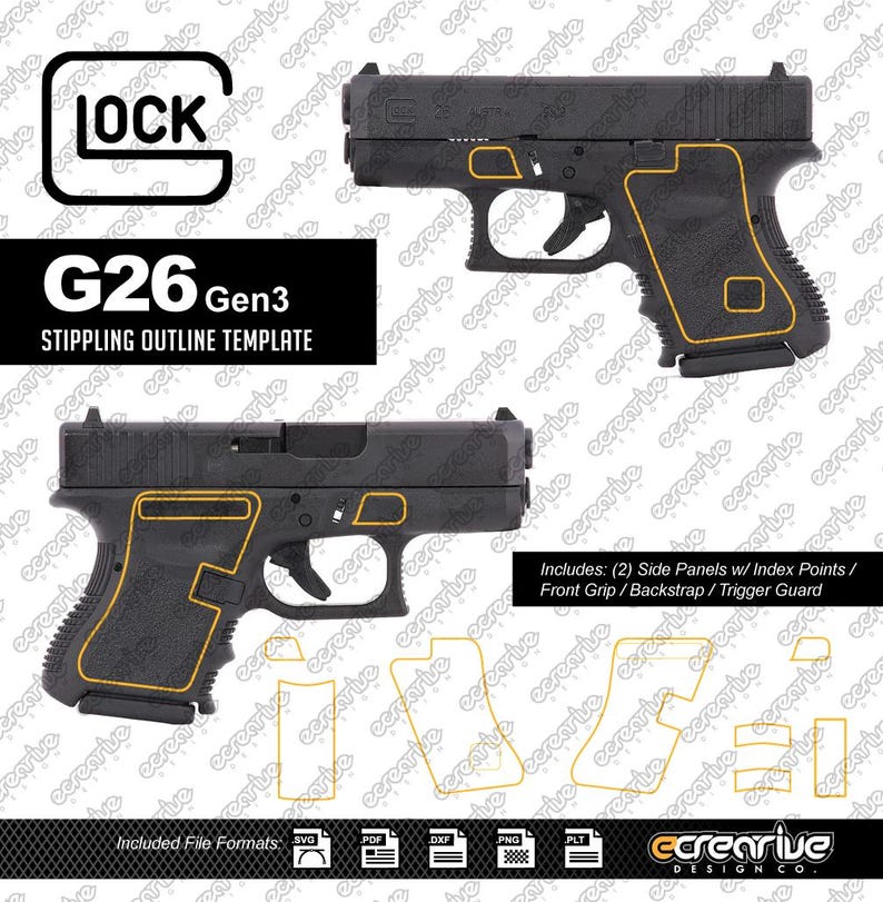 Glock 26 Gen3 Vector Outline Laser Stippling Template SVG DXF - Etsy