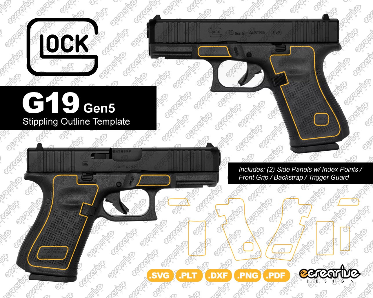 Glock 19 Gen5 Vector Outline Laser Stippling Template SVG PLT - Etsy