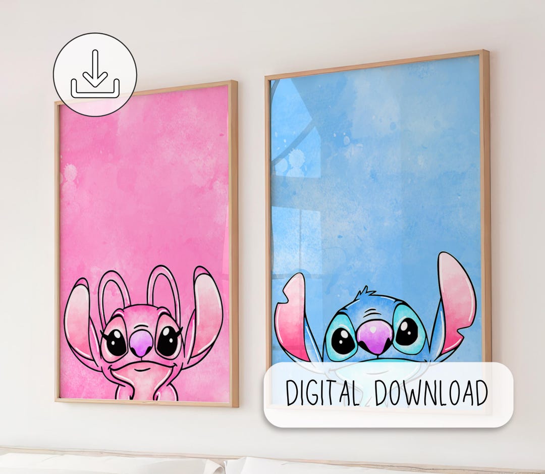 Lilo and Stitch Faces Posters - Colorful Background Print - Printable ...