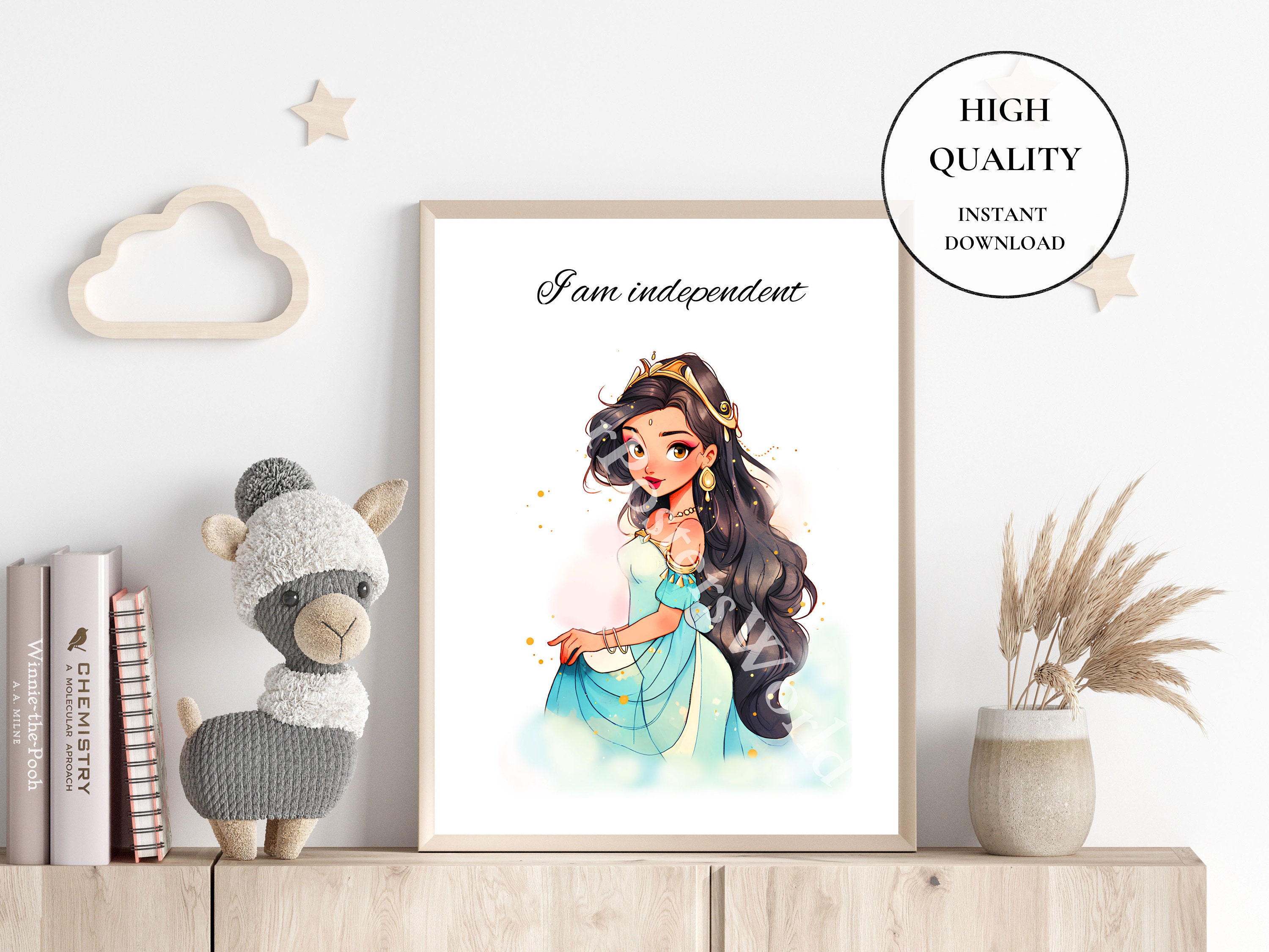 Princesses Set of 6 Digital Posters Wall Art Girl Room Decor Princess ...