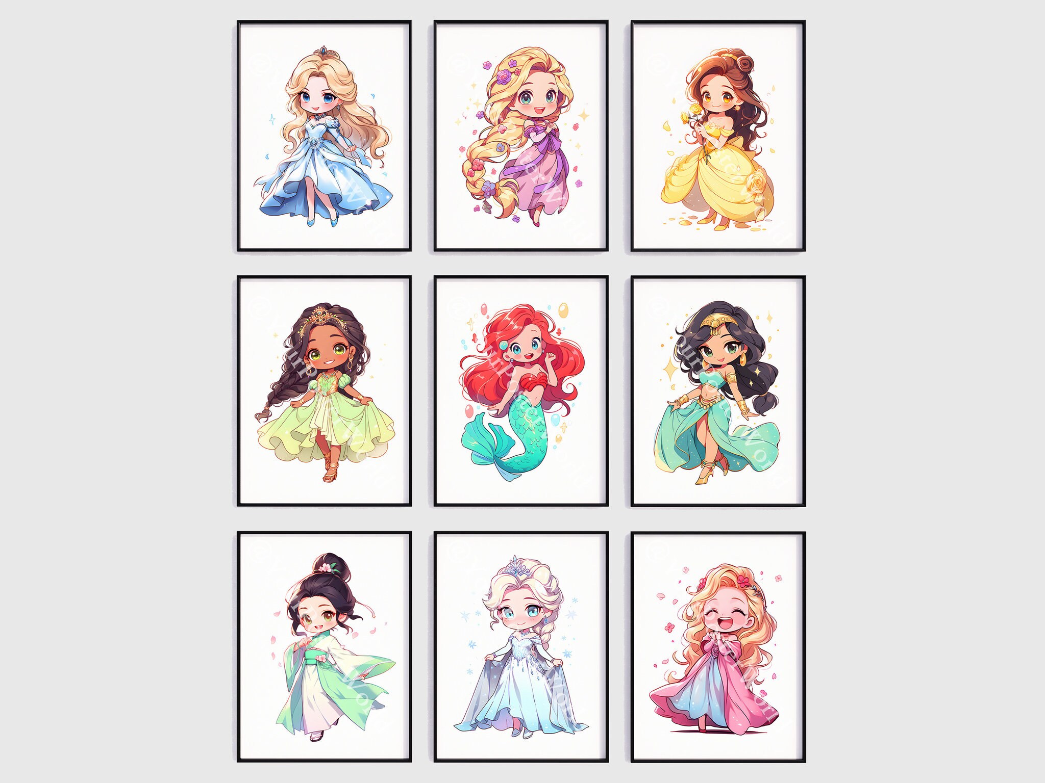 Princesses Set of 9 Posters Printable Wall Art Decor Girl - Etsy
