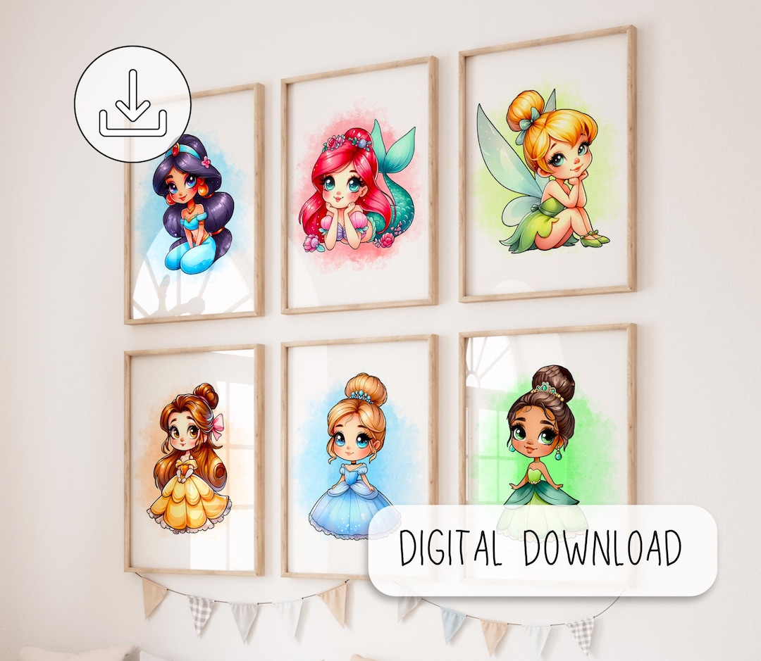 Princesses Set of 6 Posters | Printable Girl Room Wall Art Decor ...