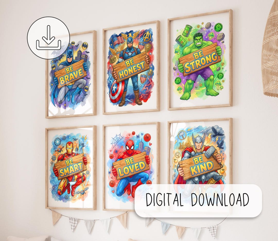 Set of 6 Superhero Posters - Cute Printable Prints - BE Affirmations ...