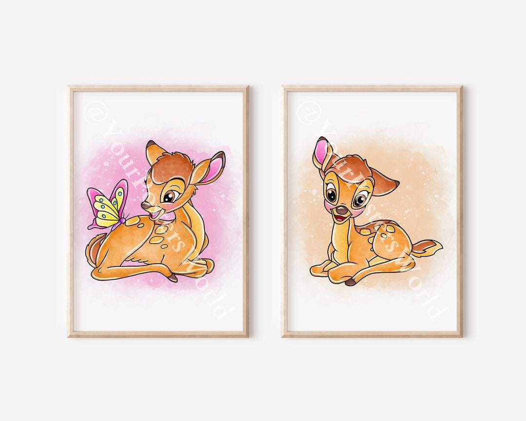 Set of 2 Nursery Bambi Posters Watercolor Prints for Kids, Bambi Wall ...