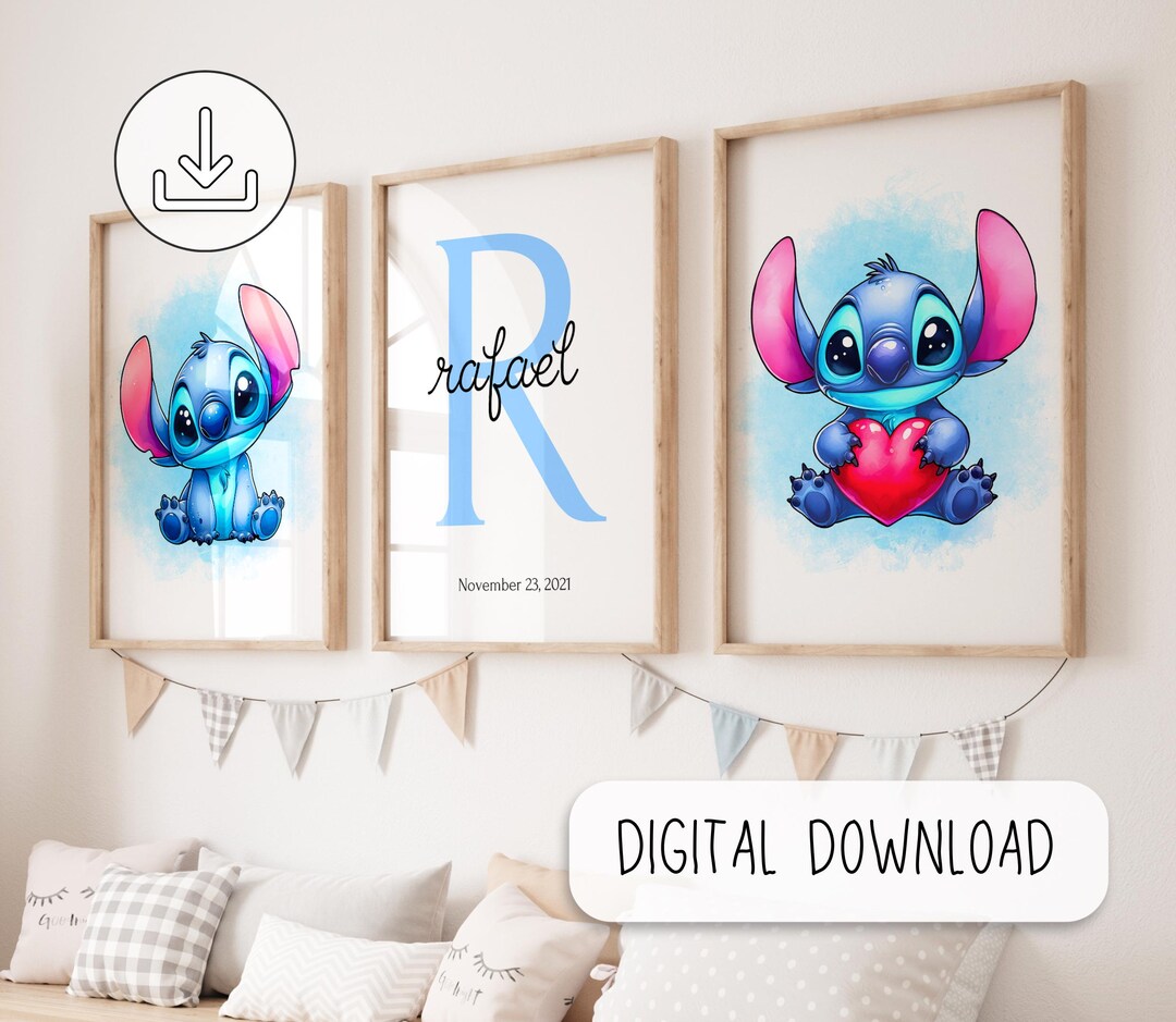 Personalized Lilo and Stitch Watercolor Art, Nursery Room Wall Decor ...