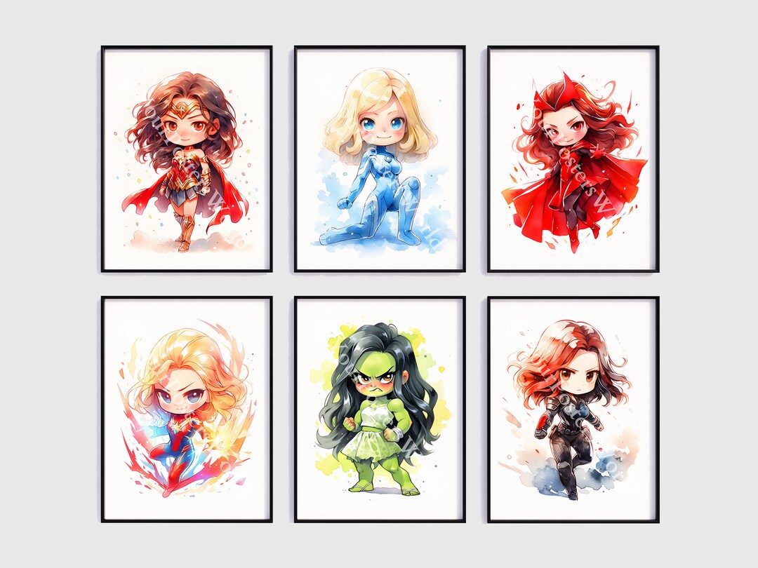 Cute Chibi Superhero Women Digital Prints Superhero Wall Art - Etsy