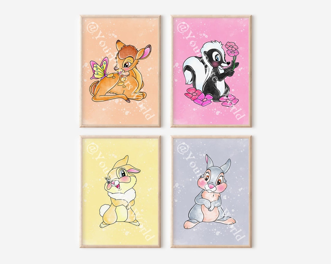 Cute Set of 4 Nursery Bambi Posters - Watercolor Prints for Kids, Bambi ...