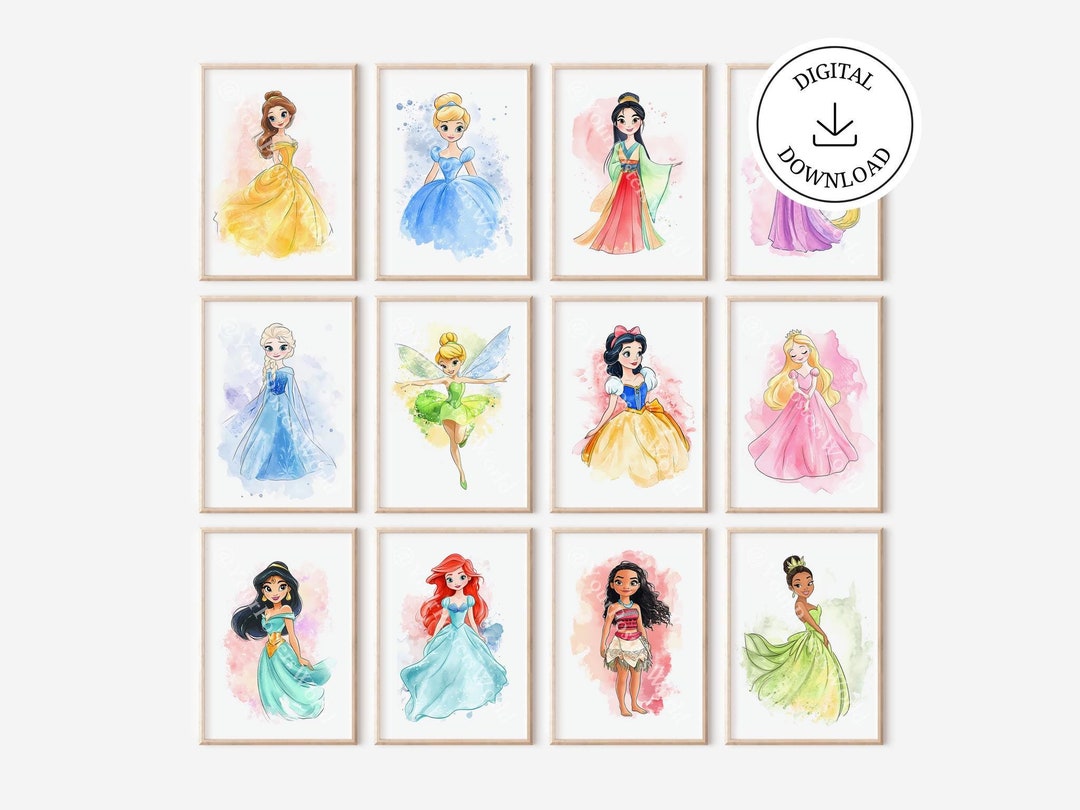 Princesses Set of 12 Posters - Printable Wall Art Decor - Girl Room ...