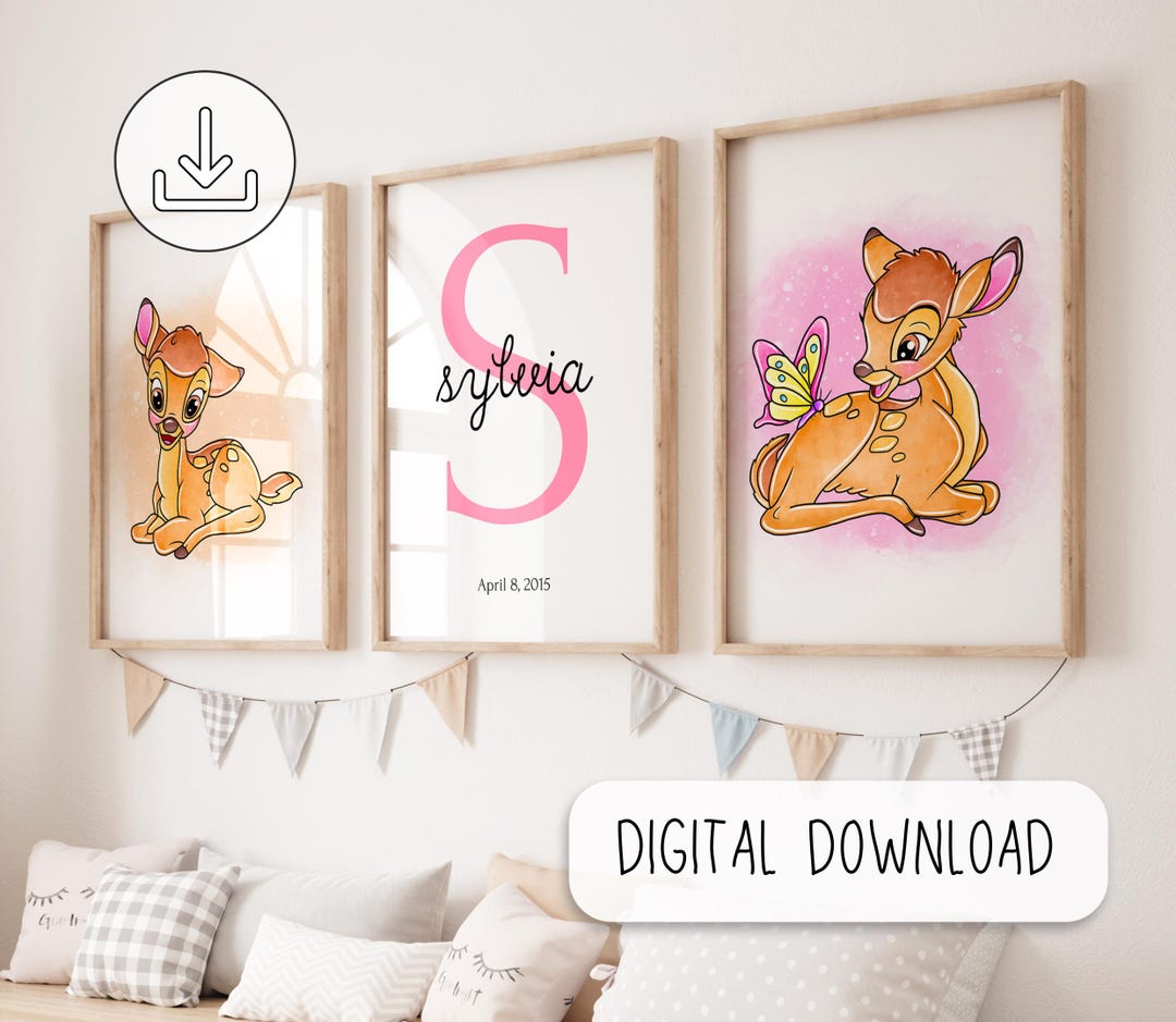Personalized Bambi Posters - Nursery Room Watercolor Art Painting ...