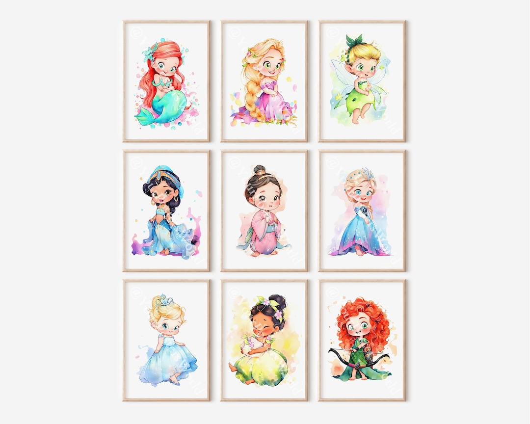 Cute Princesses Set of 9 Posters | Printable Wall Art Decor | Girl Room ...