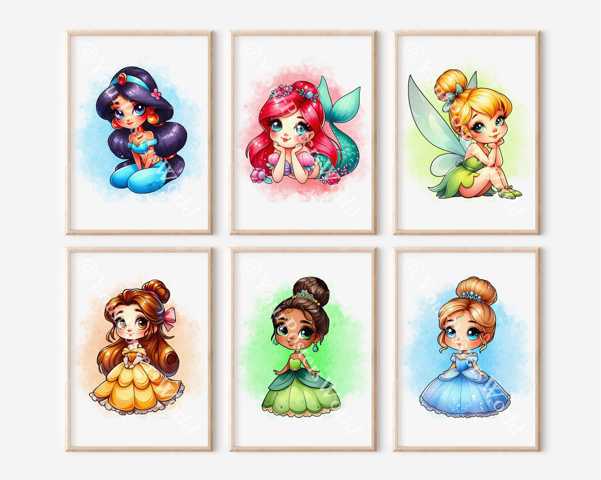 Princesses Set of 6 Posters Printable Girl Room Wall Art Decor Princess ...