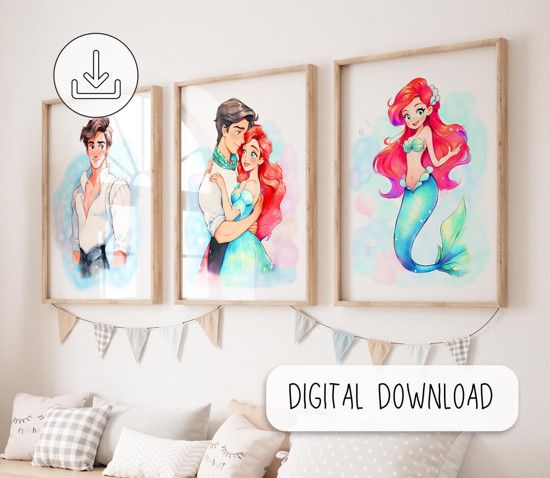 Set of 3 Ariel Mermaid Digital Posters - Cute Printable Posters ...