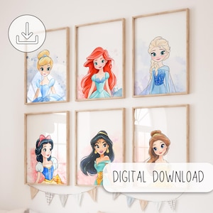 Princesses Faces Set of 6 Posters | Printable Wall Art Decor, Girl Room ...