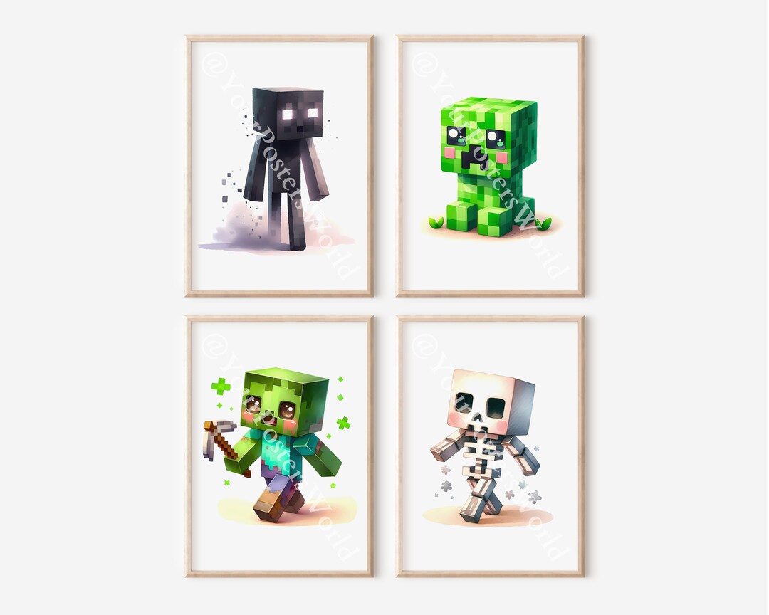 Set of 4 Minecraft Poster Set Wall Decor, Nursery Decor, Ready to Print ...