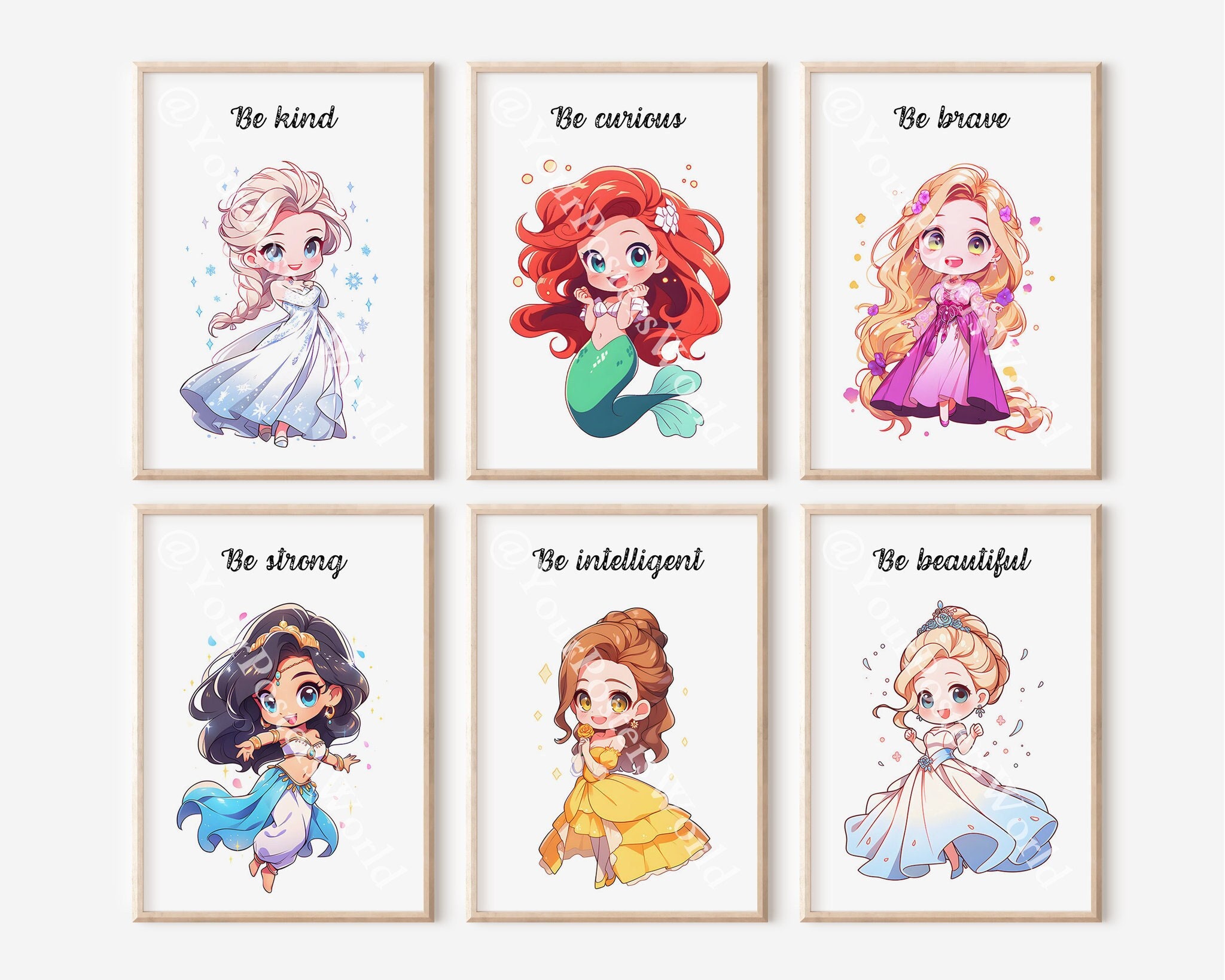 Princesses Set of 6 Posters Printable Wall Art Decor Girl Room Decor ...