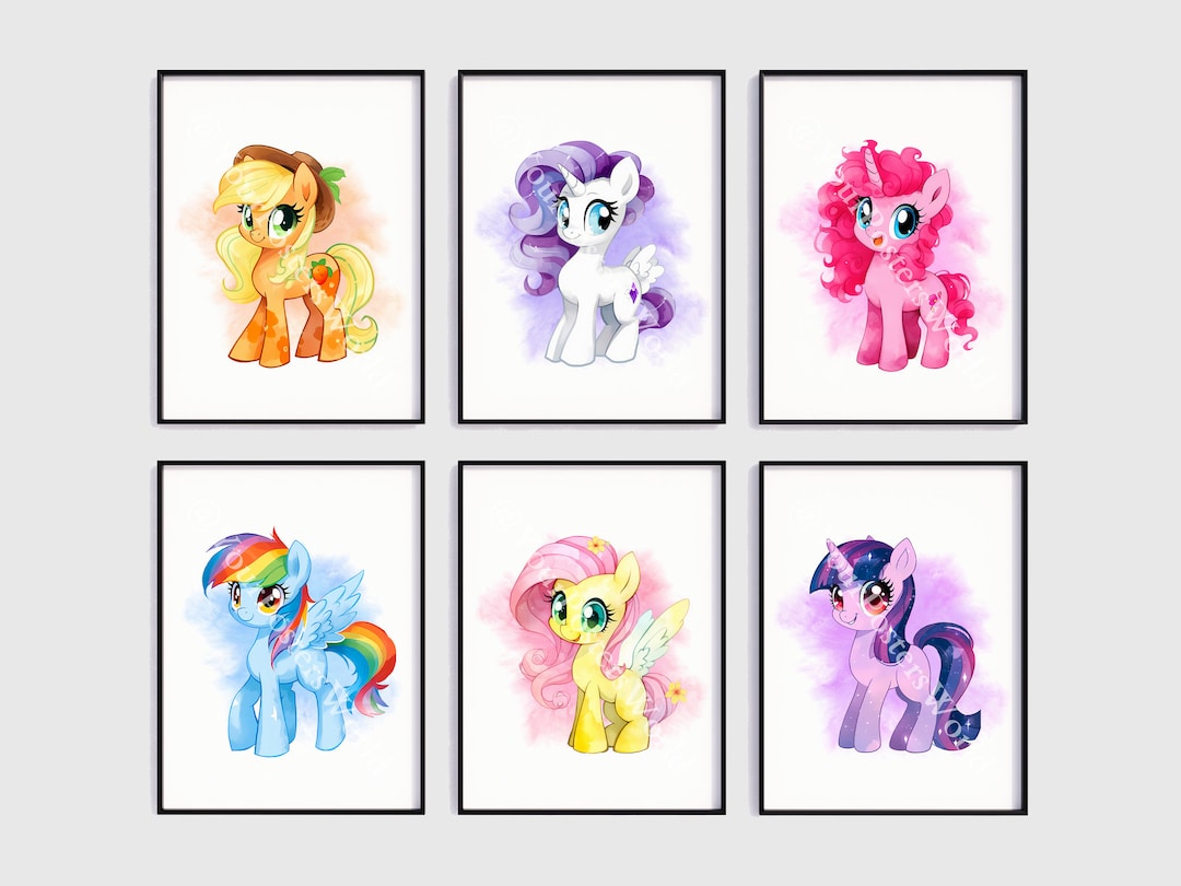 Cute Little Pony Set of 6 Cartoon Prints Nursery Room Digital Decor ...
