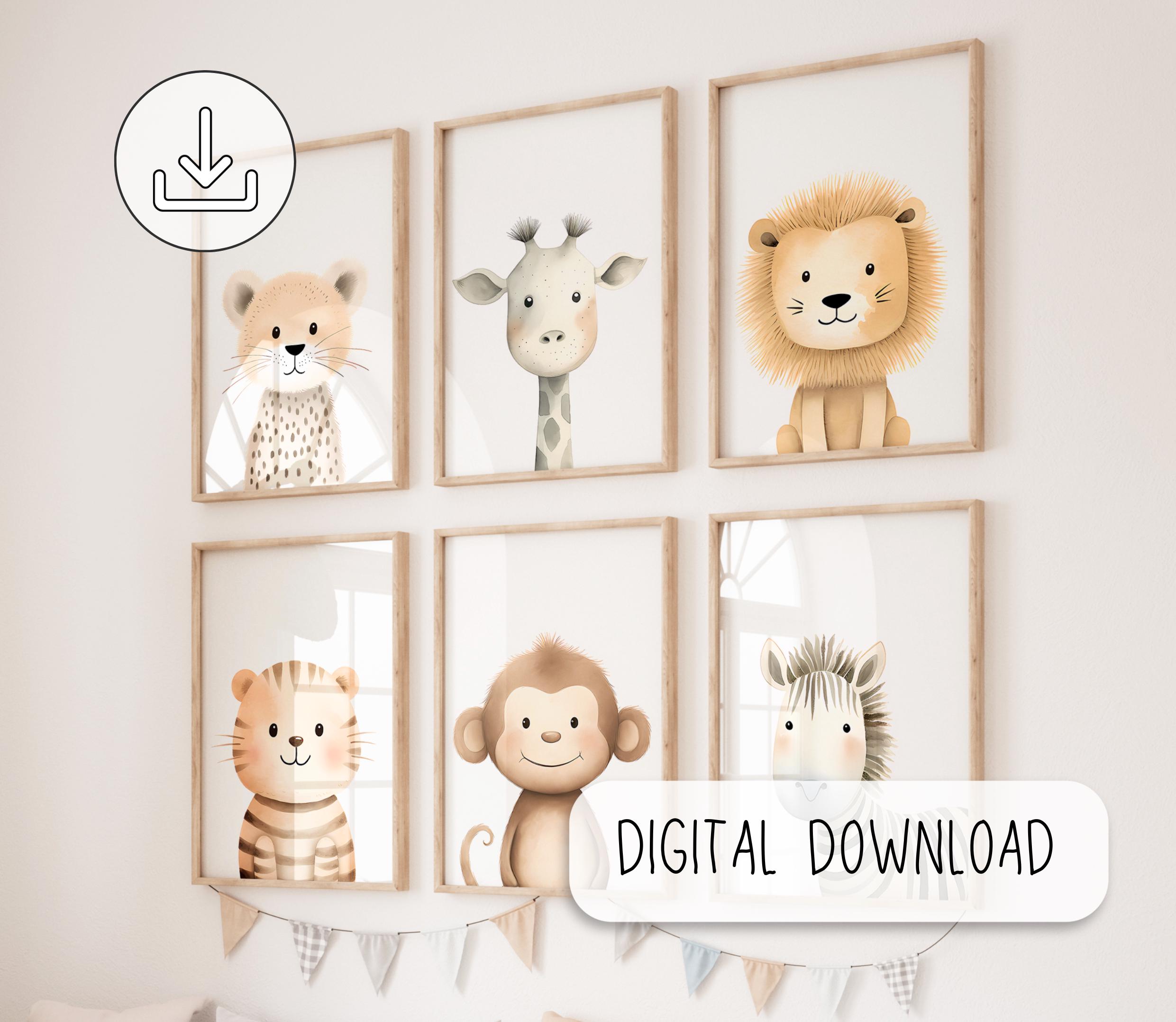 Safari Baby Animals Set of 6 - Jungle Theme Baby Room Decor, Watercolor ...