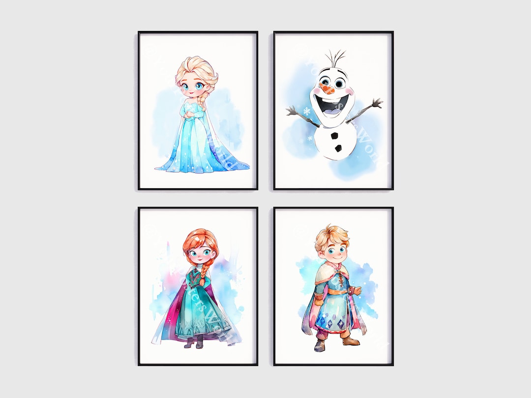 Set of 4 Frozen Posters Printable Poster Watercolor Painting Nursery ...