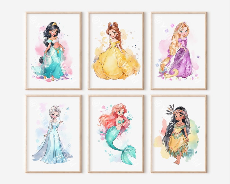 Princesses Set of 6 Posters Printable Wall Art Decor Girl Room Decor ...