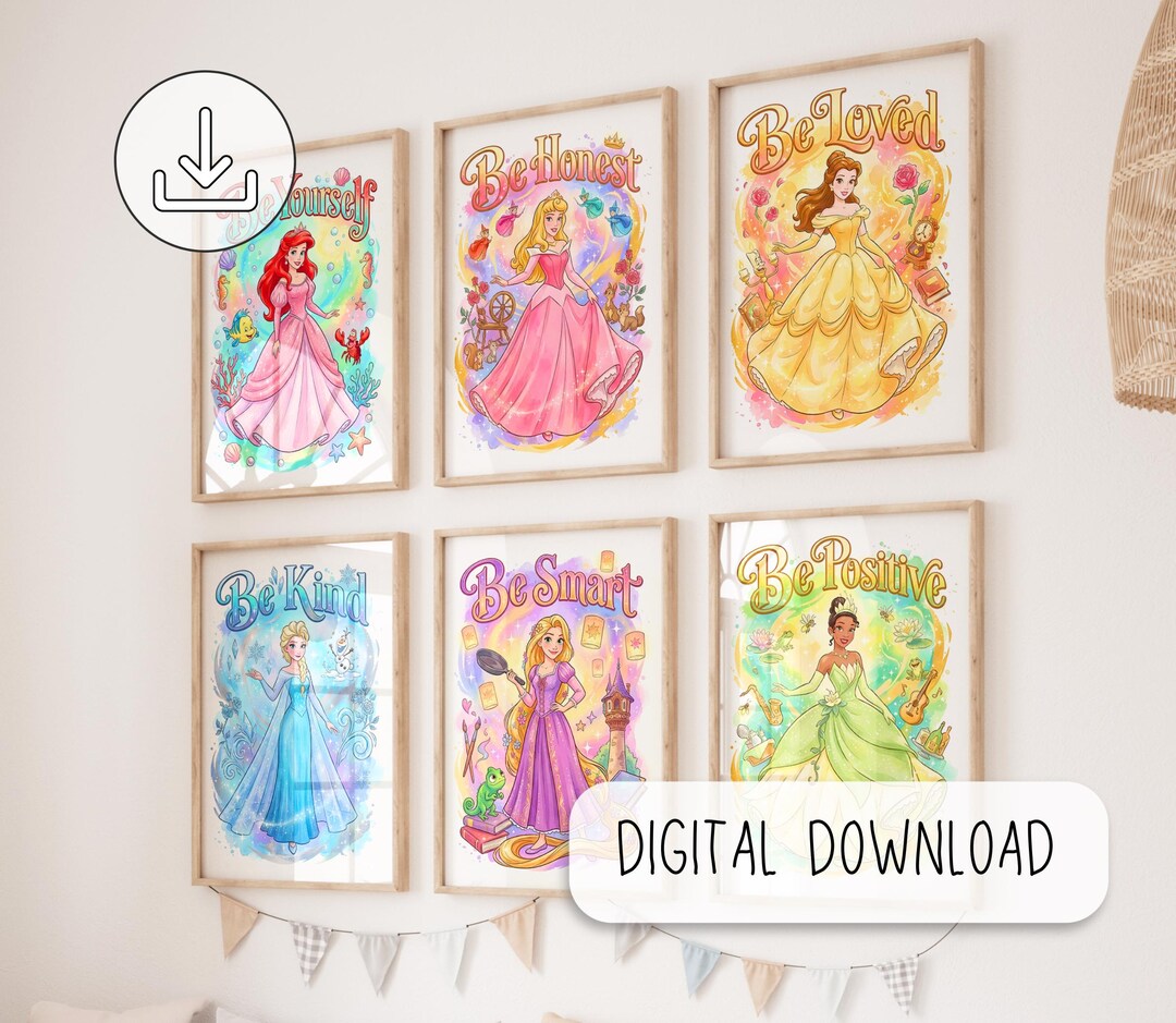Princesses Set of 6 Digital Posters - Wall Art Girl Room Decor ...