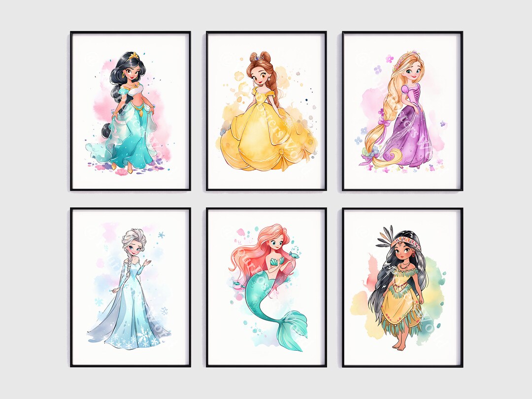 Princesses Set of 6 Posters Printable Wall Art Decor Girl - Etsy