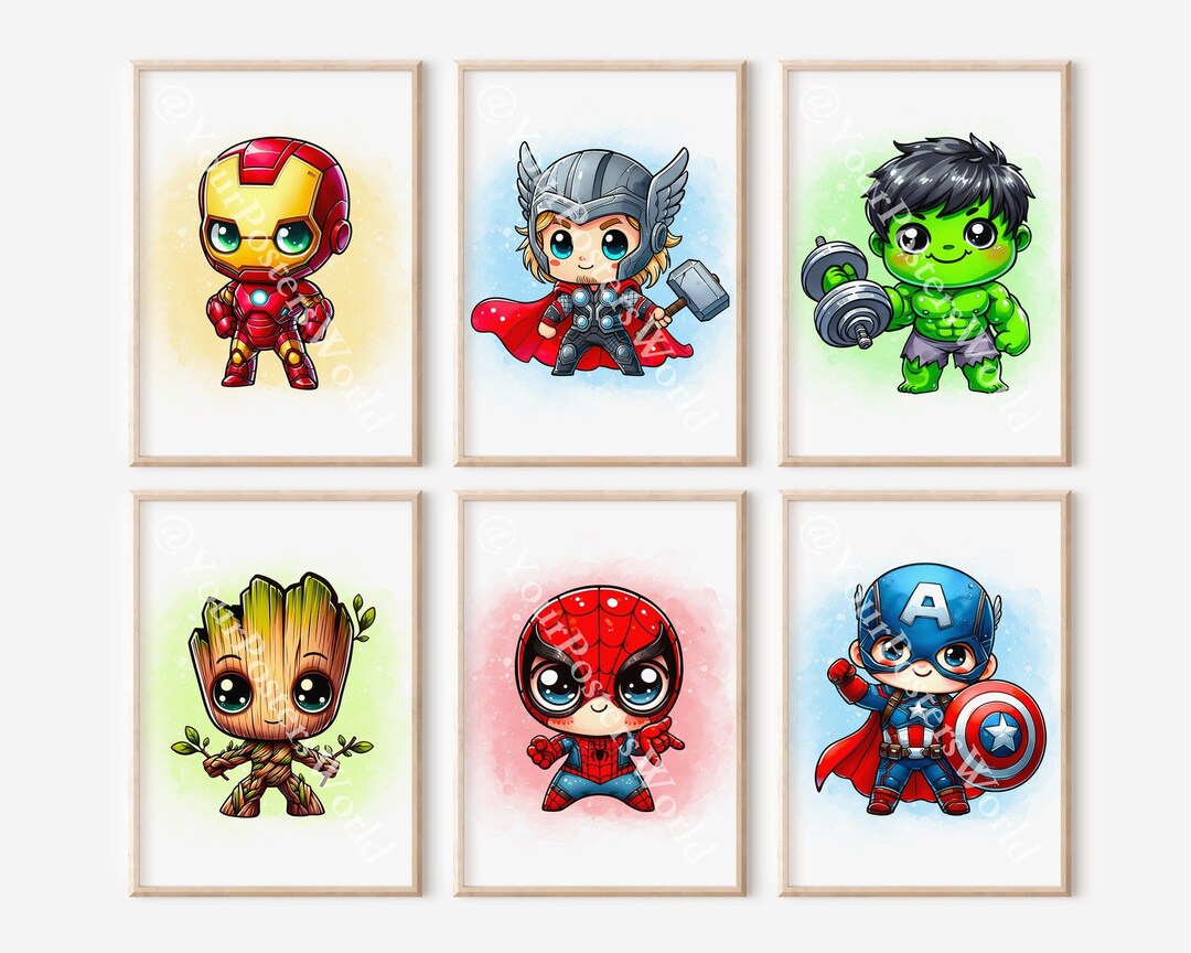 Set of 6 Colorful Superhero Posters Cute Printable Prints Superhero ...