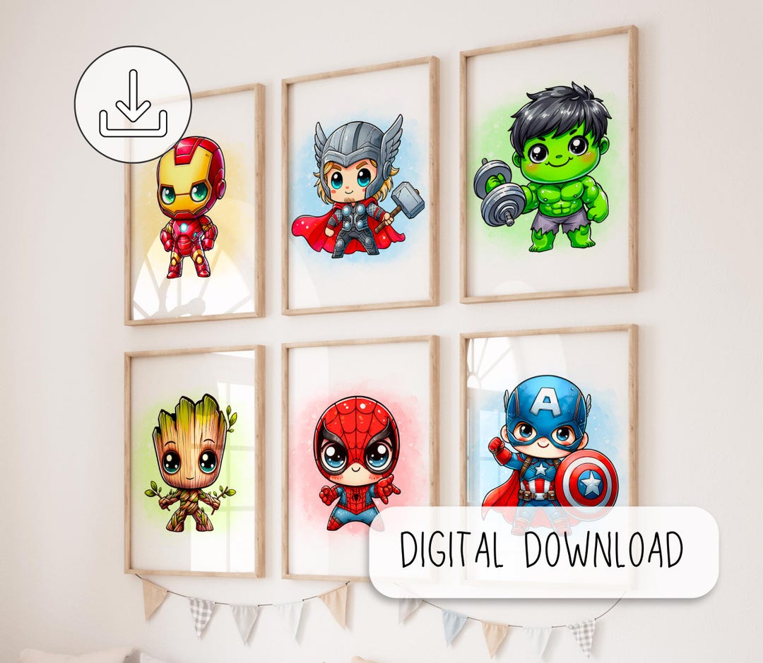 Set of 6 Colorful Superhero Posters - Cute Printable Prints - Superhero ...