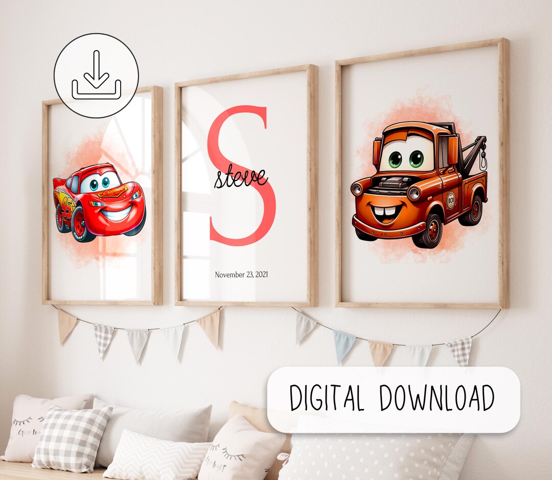 Cars Custom Name Print - Personalized Boy Gift Poster - Cars Nursery ...