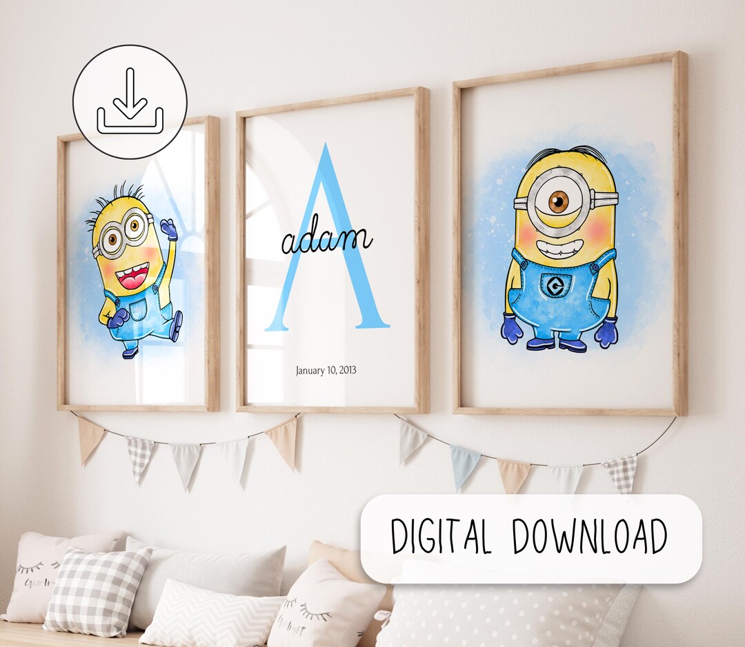 Personalized Minions Watercolor Art, Nursery Room Wall Decor Gifts ...
