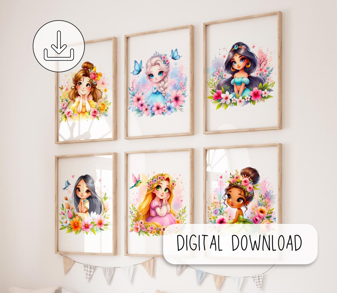 Princesses Set of 6 Spring Time Posters - Printable Wall Art Decor ...