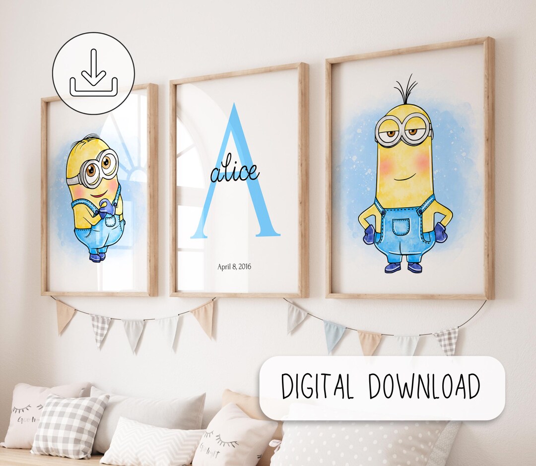 Personalized Minions Watercolor Art, Nursery Room Wall Decor Gifts ...