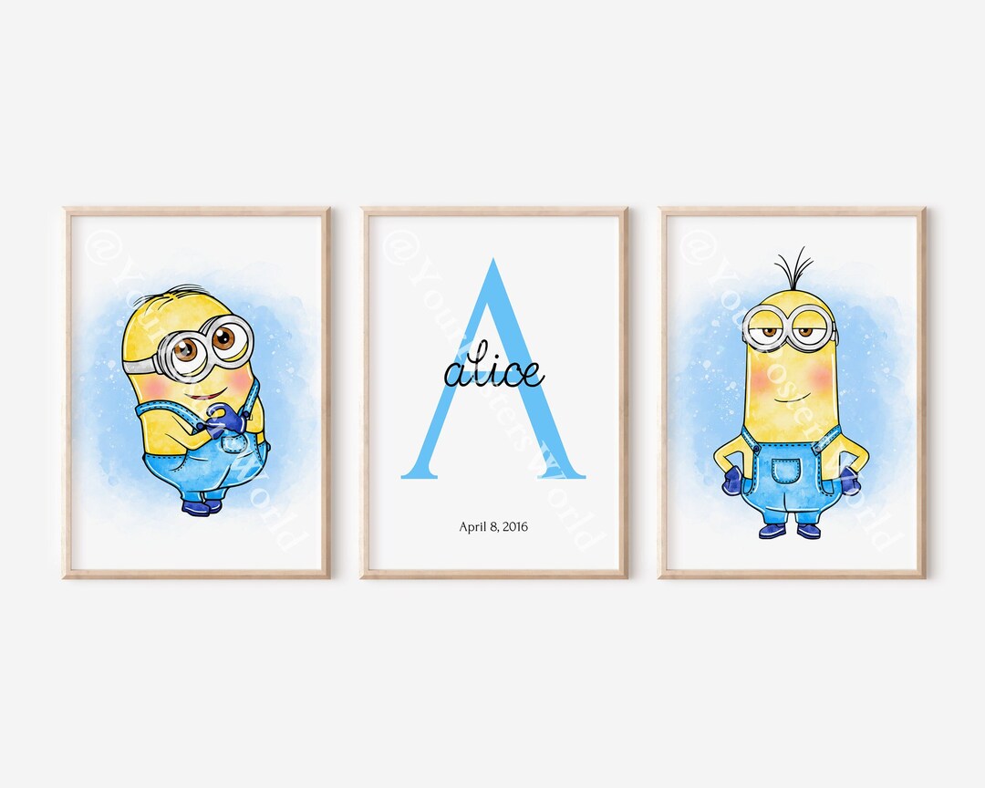 Personalized Minions Watercolor Art, Nursery Room Wall Decor Gifts ...
