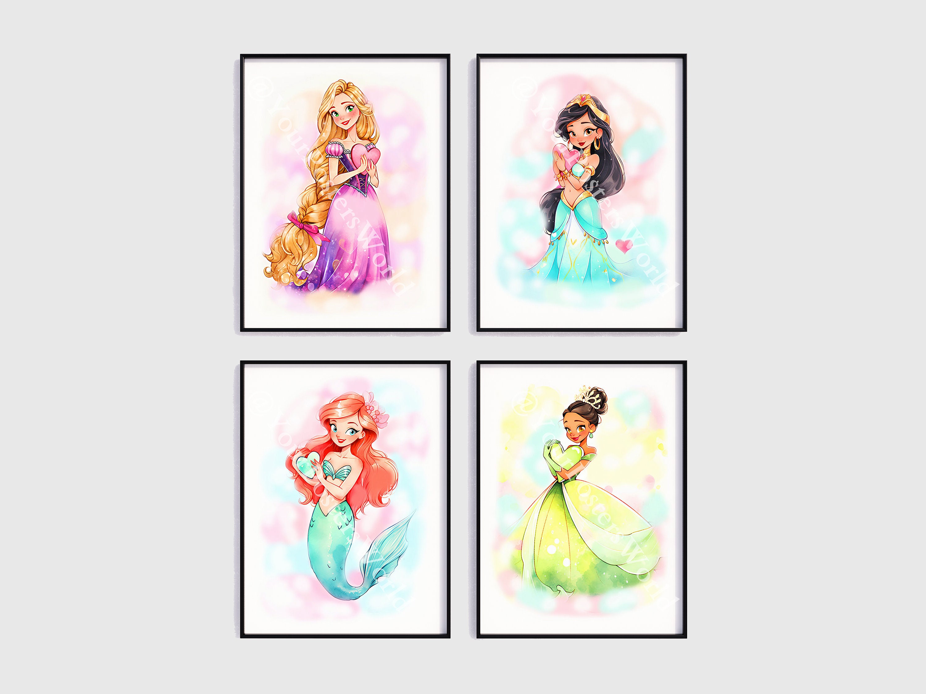 Princesses Set of 4 Posters Printable Wall Art Decor Girl Love Room ...