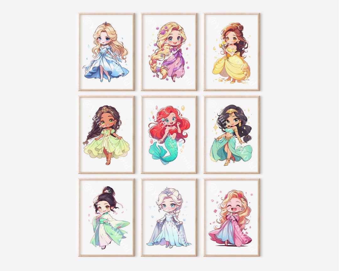 Princesses Set of 9 Posters | Printable Wall Art Decor | Girl Room ...