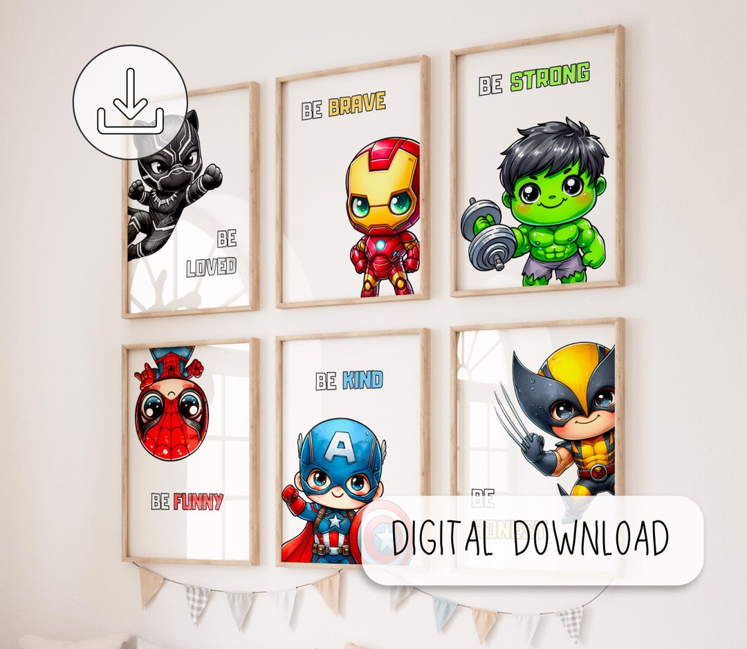 Set of 6 Superhero Posters - Cute Printable Prints - BE Affirmations ...