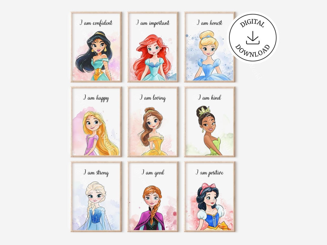 Princesses Set of 9 Digital Posters - Wall Art Girl Room Decor ...