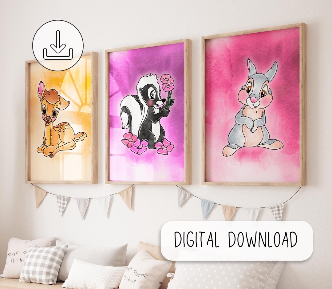 Cute Set of Bambi Characters, Nursery Room Art Decor, Kids Room ...