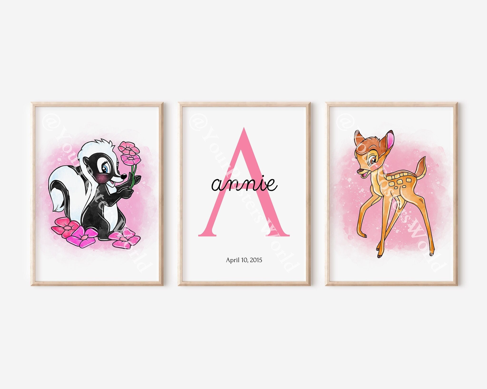 Personalized Bambi Posters Nursery Room Watercolor Art Painting Custom ...