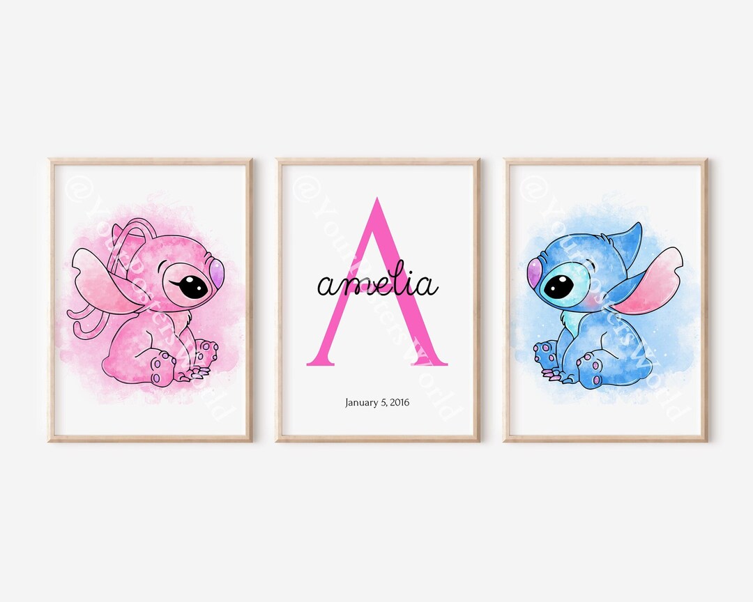 Personalized Lilo and Angel Watercolor Art, Nursery Room Wall Decor ...