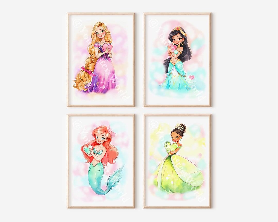 Princesses Set of 4 Posters - Printable Wall Art Decor - Girl Love Room ...
