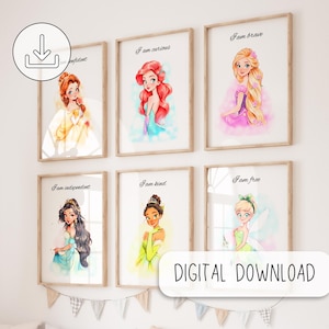 Princesses Set of 6 Digital Posters - Wall Art Girl Room Decor ...