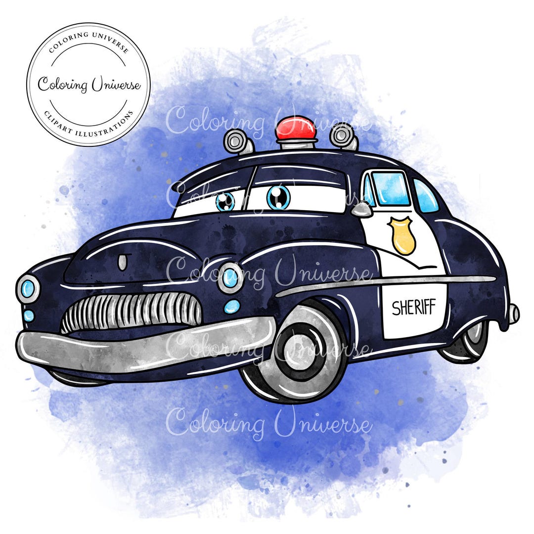 Cute Sheriff From Cars Watercolor Clipart - Car Sublimation Bundle, Car ...