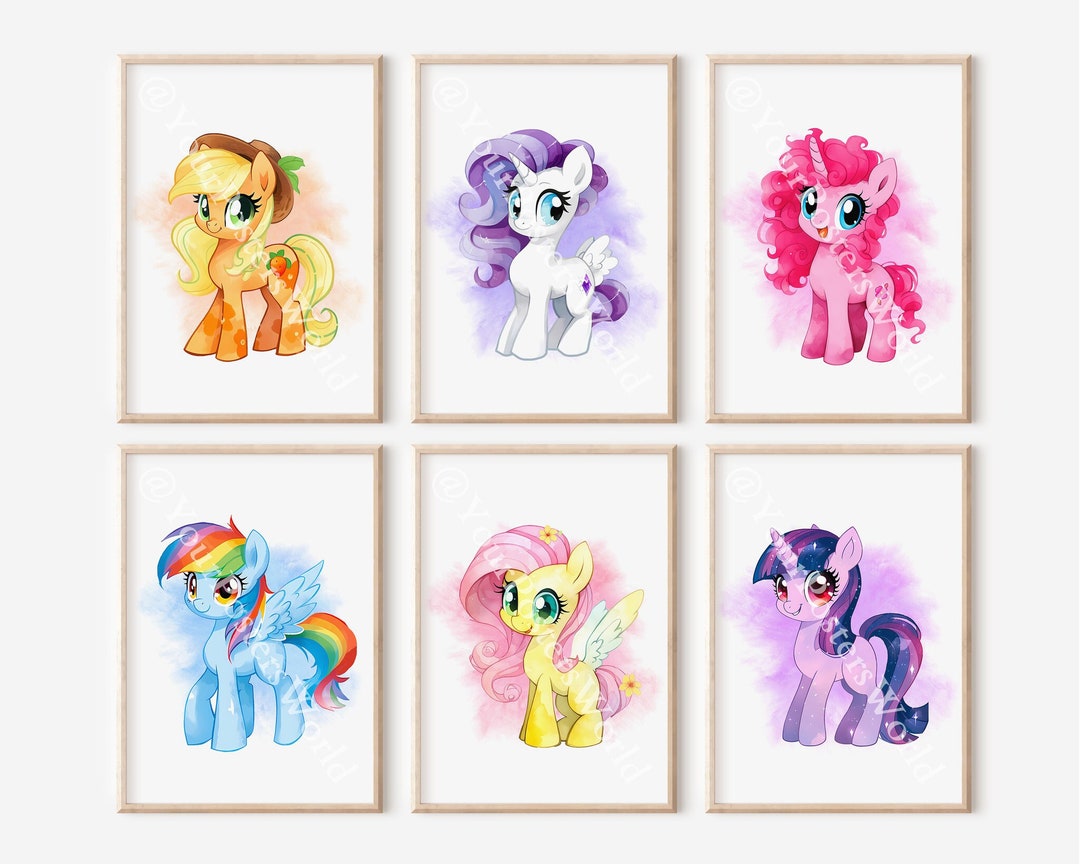 Cute Little Pony Set of 6 Cartoon Prints Nursery Room Digital Decor ...