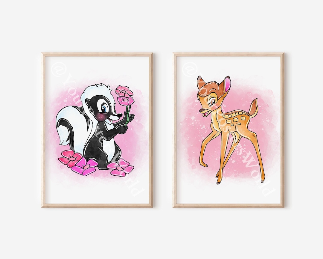 Set of 2 Nursery Bambi Posters Watercolor Prints for Kids, Bambi Wall ...