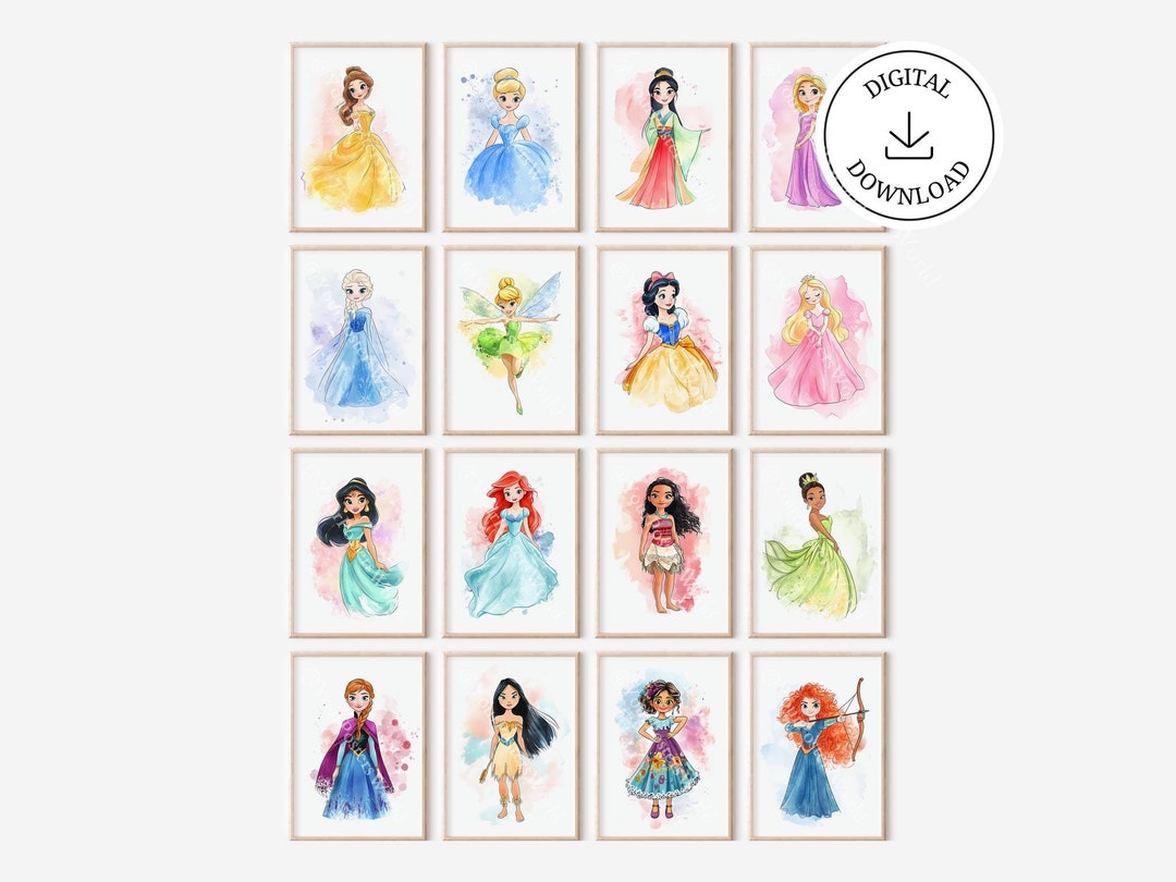 Princesses Set of 16 Posters - Printable Wall Art Decor - Girl Room ...