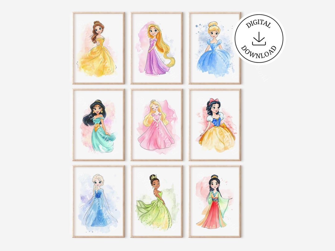 Princesses Set of 9 Posters - Printable Wall Art Decor - Girl Room ...