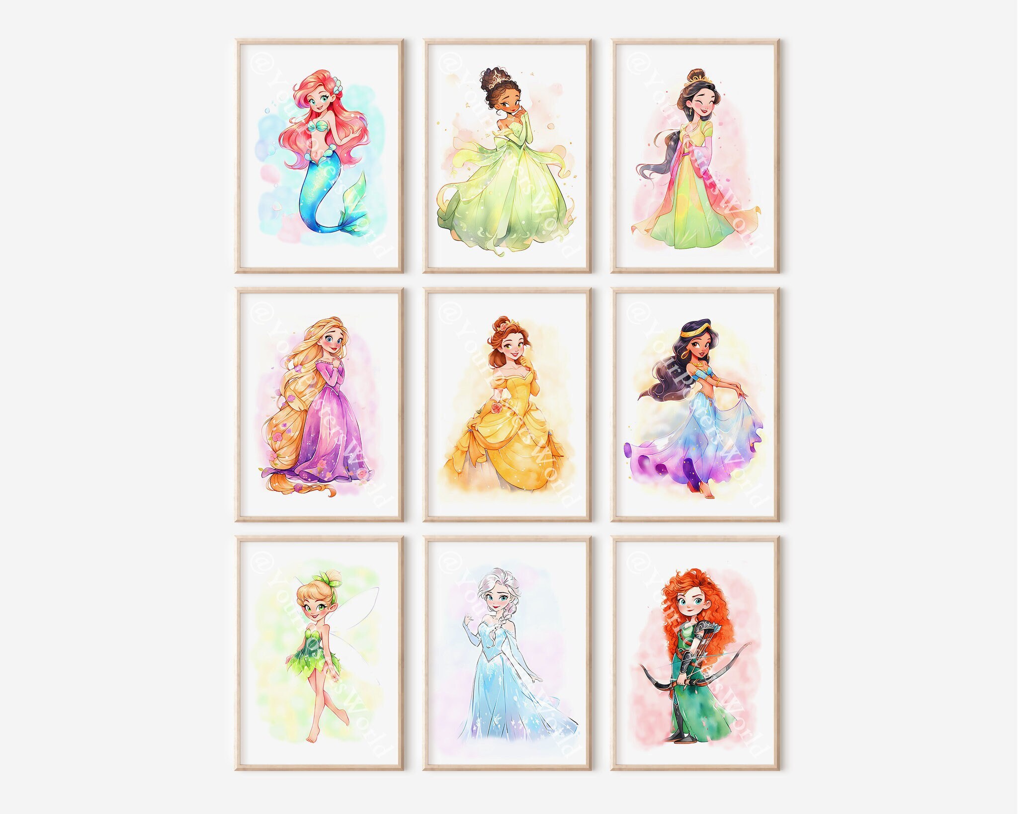 Princesses Set of 9 Posters Printable Wall Art Decor Girl Room Decor ...