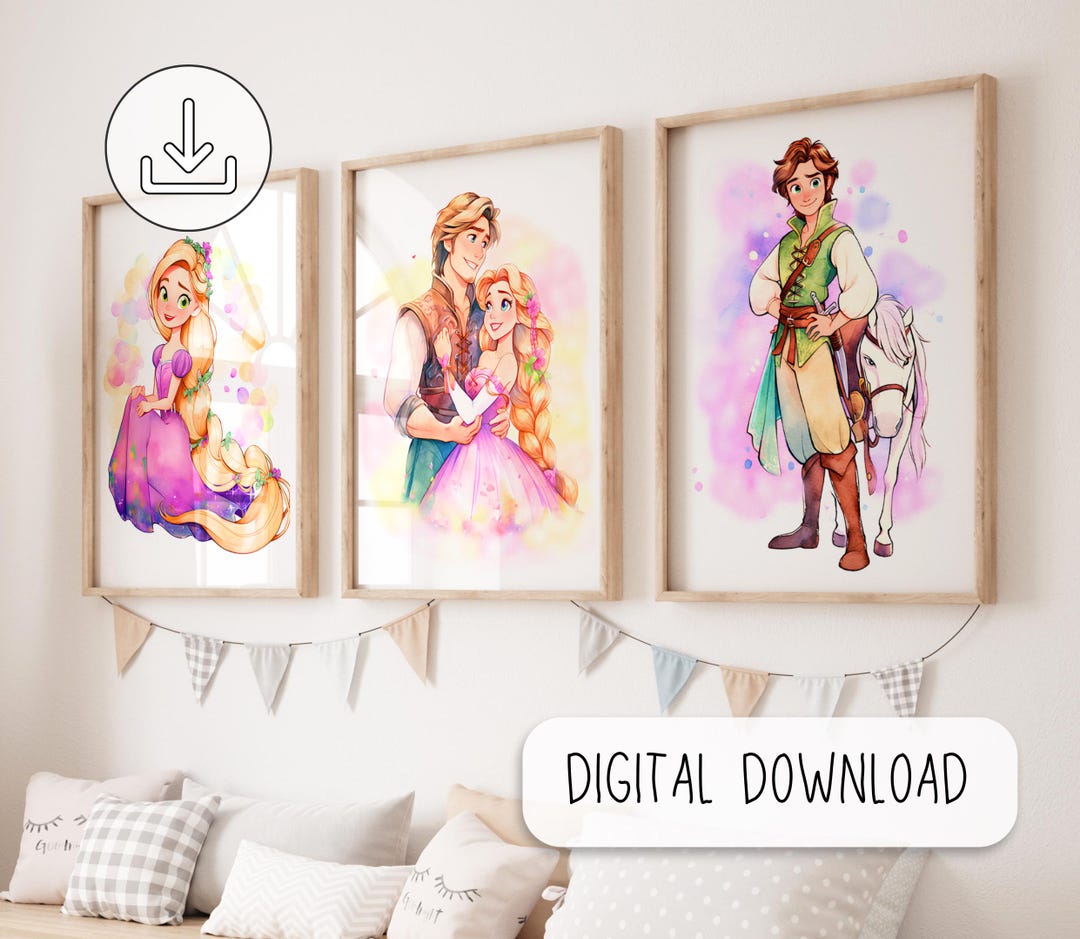 Set of 3 Princess Rapunzel Digital Posters - Cute Printable Posters ...